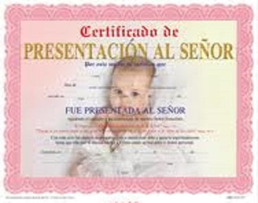 Certificado - Presentación al Señor (Niña) – Libreria Huellas
